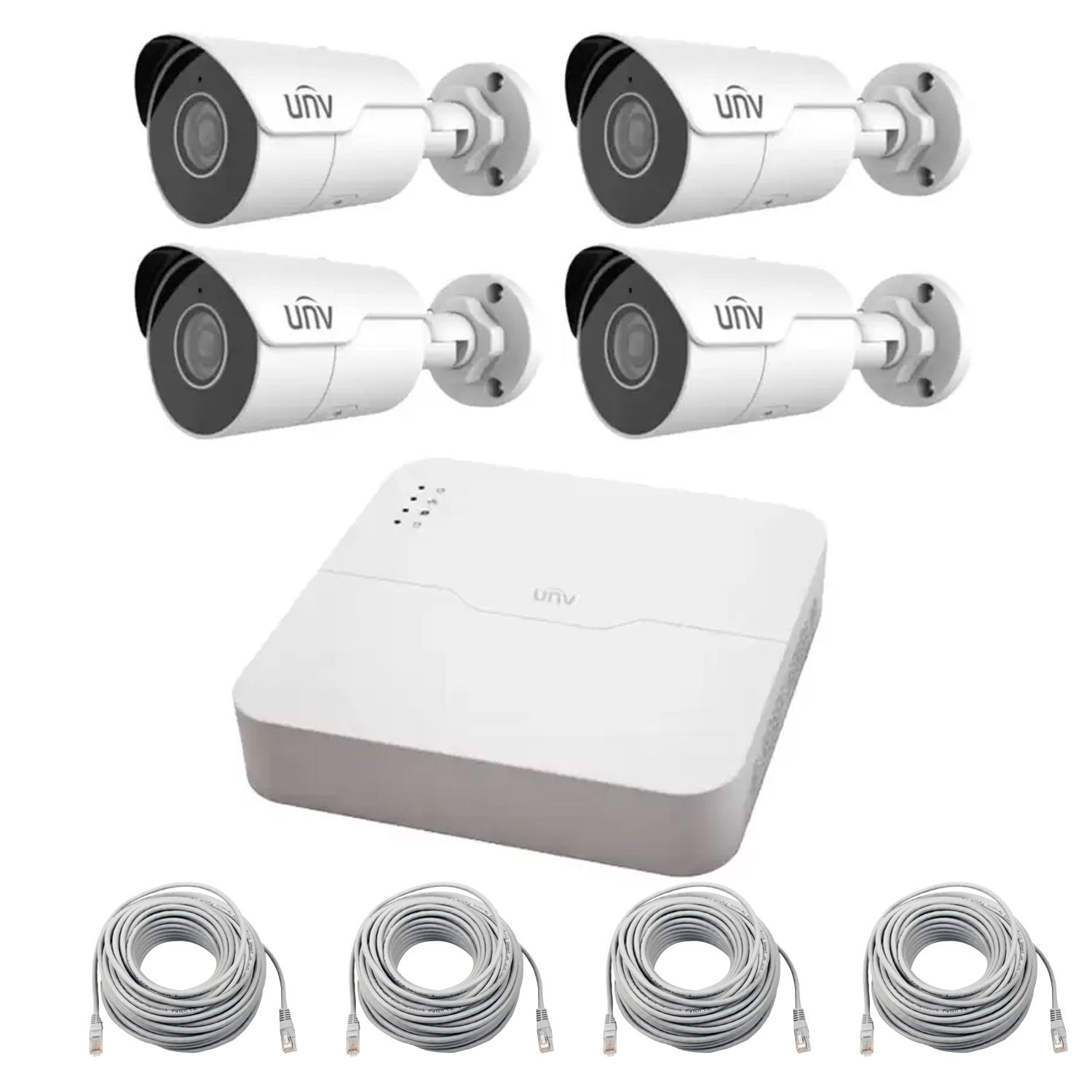 PoE IP surveillance system 4 cameras UNV Starlight 4MP 2.8mm, Audio, SDcard, IR 50m, NVR 4 PoE ...