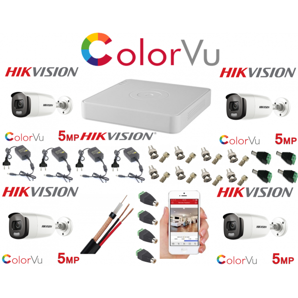 Hikvision professional surveillance system 4 rooms 5MP Color Vu IR40m ...