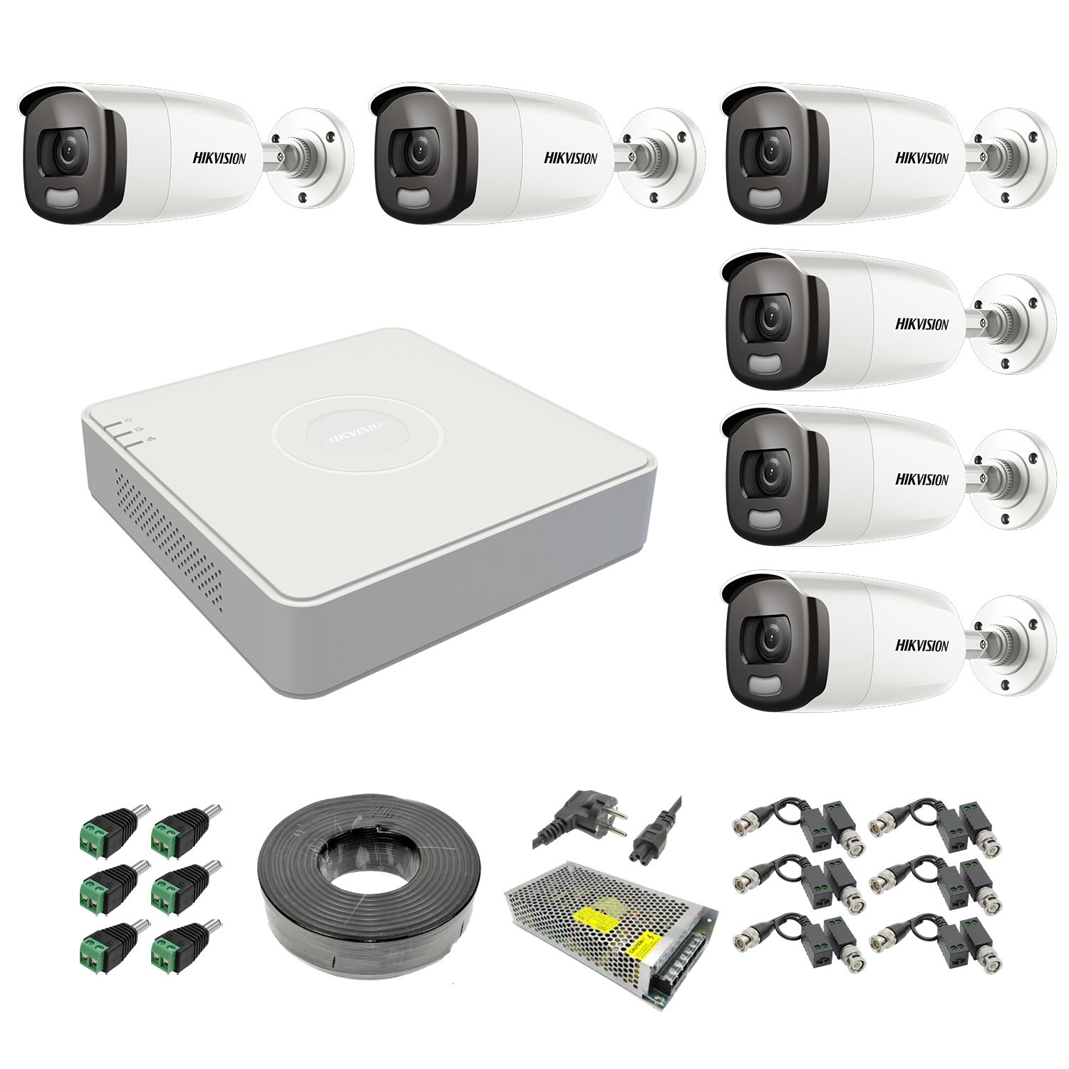 Hikvision surveillance system with 6 cameras 2mp Color Vu with IR 40m ...