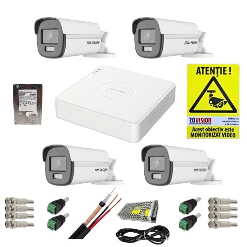 Complete Hikvision surveillance system 4 cameras 2MP Dual Light IR 40m ...