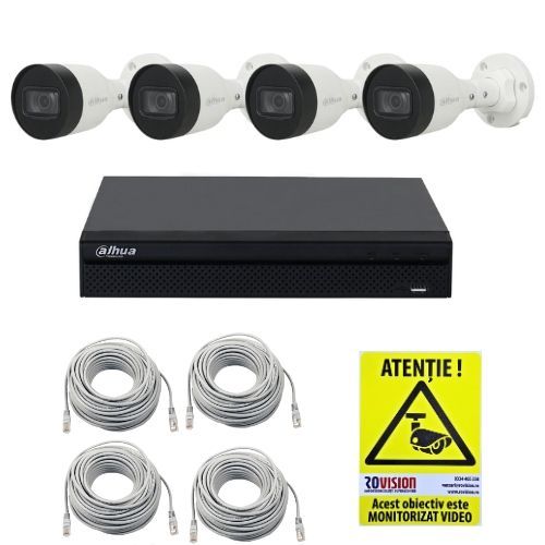 Dahua IP Kit 4 cameras 4MP IR 30m PoE, NVR 4 channels PoE 12MP, cables ...